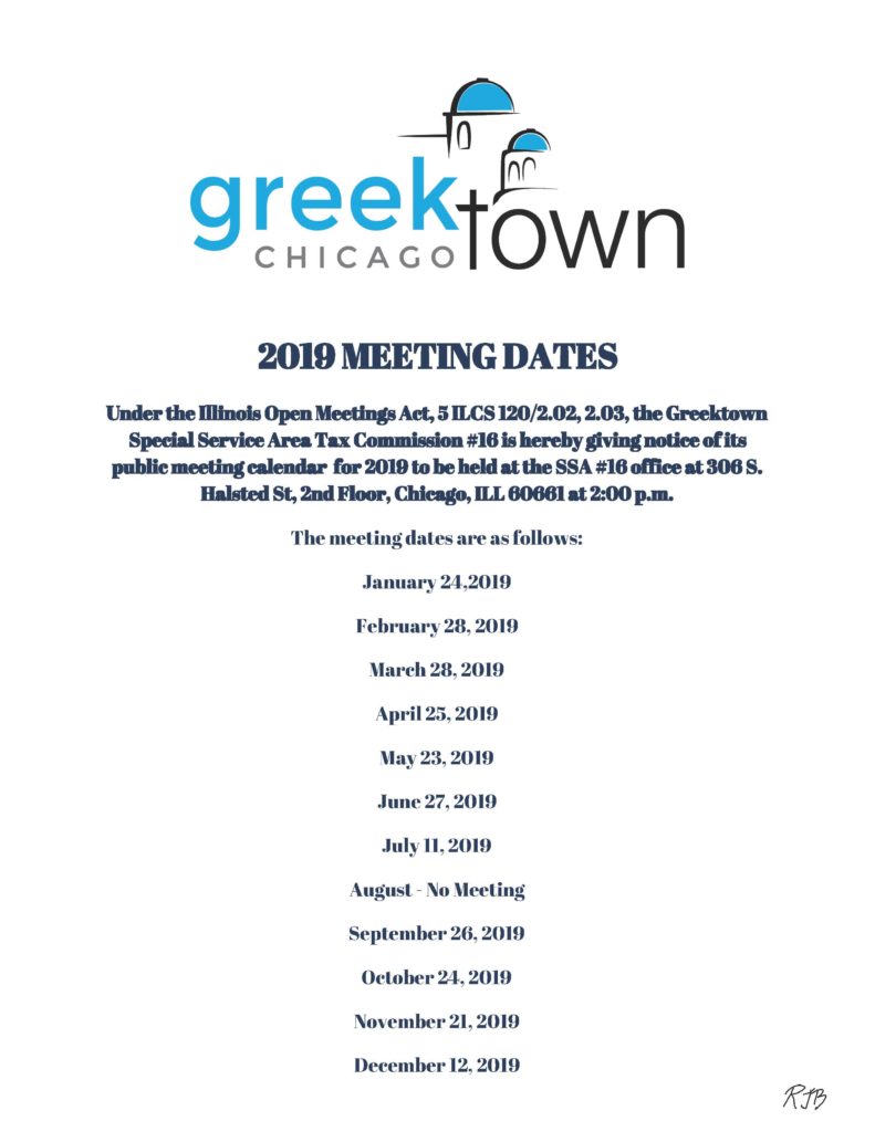 Meeting Notice - 2019 Meeting Dates - Greektown Chicago