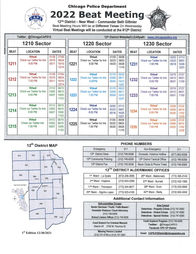 2022 Beat Meeting Schedule for District 1232 - Greektown Chicago
